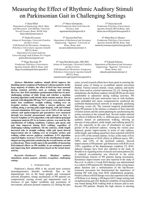 Pdf Measuring The Effect Of Rhythmic Auditory Stimuli On Parkinsonian Gait In Challenging Settings