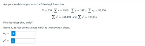 Solved A Population Data Set Produced The Following Chegg