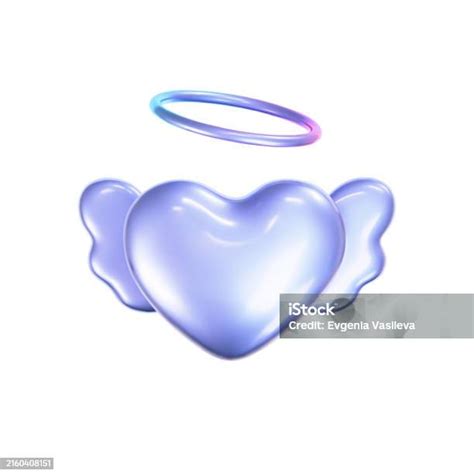 3d 홀로그램 심장 아이콘 와 천사 날개 와 Y2k 스타일 에서 고립된 무지개 그라데이션 효과가 있는 3d 무지개 빛깔의 크롬 사랑 하트 이모티콘을 렌더링합니다 3d 벡터