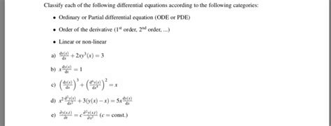 Solved Classify Each Of The Following Differential Equations