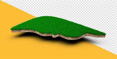 3d 일러스트와 함께 푸른 잔디와 바위 바닥 질감 단면으로 만든 간 모양 프리미엄 Psd 파일
