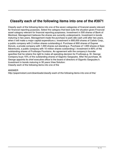 Classify Each Of The Following Items Into One Of The Pdf