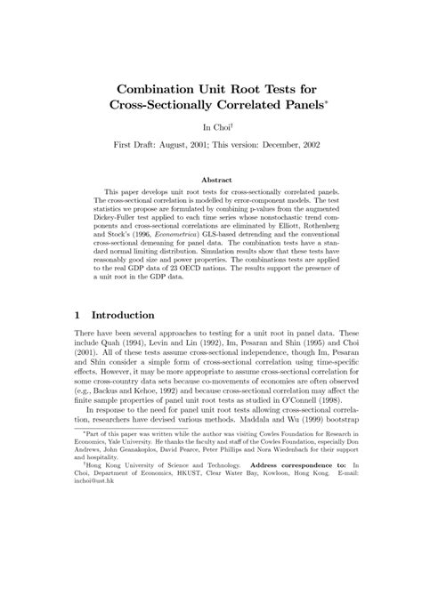 Pdf Unit Root Tests For Cross Sectionally Correlated Panels