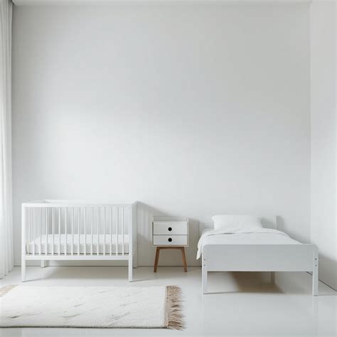 A Small Bedroom With A White Crib And A White Crib Premium Ai