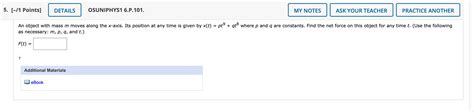 Solved 5 [ 1 Points] Details Osuniphys1 6 P 101 My Notes