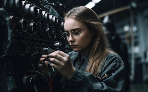 Premium Ai Image Female Aerospace Engineering Checking Aircraft Engines
