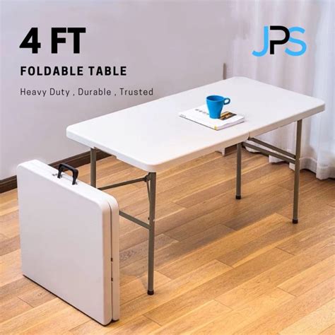 Jps Heavy Duty Folding Table 4ft 120cm Fold In Half Table White Steel