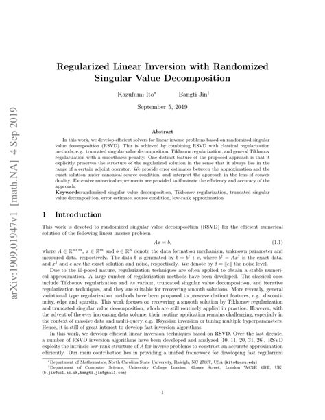 Pdf Regularized Linear Inversion With Randomized Singular Value