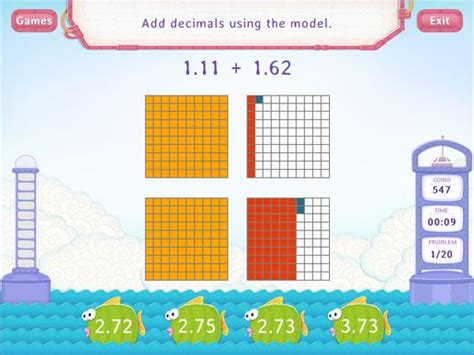 Add Decimals Less Than Using Model Game Math Games SplashLearn Math Worksheets