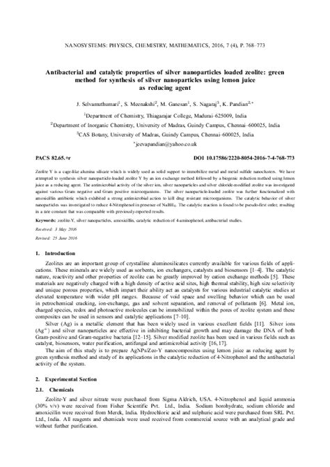 Pdf Antibacterial And Catalytic Properties Of Silver Nanoparticles Loaded Zeolite Green
