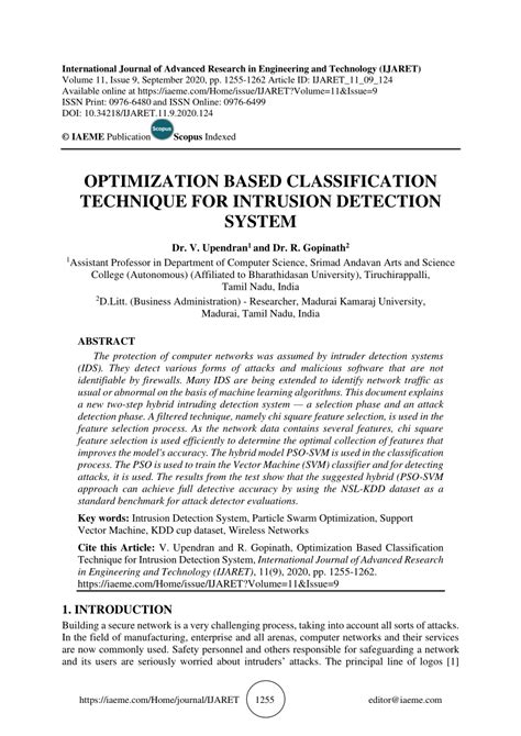 Pdf Optimization Based Classification Technique For Intrusion Detection System