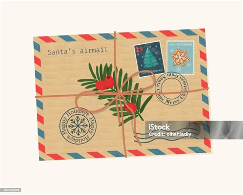 밧줄로 묶인 물개 우표 예가지가 달린 크리스마스 봉투 귀여운 벡터 일러스트레이션 크리스마스에 대한 스톡 벡터 아트 및 기타