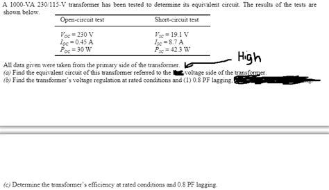 Solved A 1000 Va 230 115 V Transformer Has Been Tested To