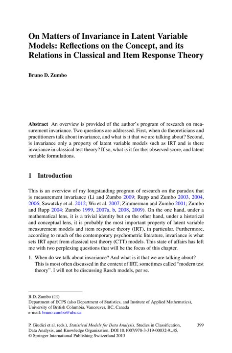 Pdf On Matters Of Invariance In Latent Variable Models Reflections