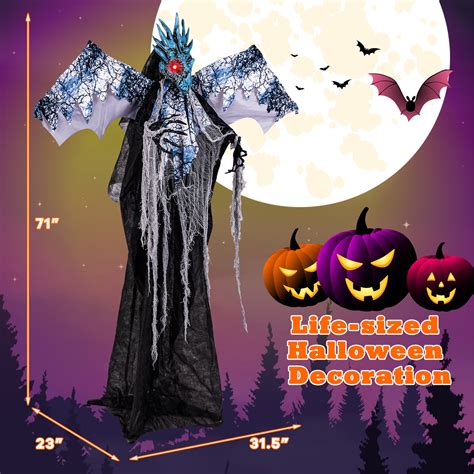 6ft Halloween Animatronic Decoration With Light Up Eyes Posable Wings