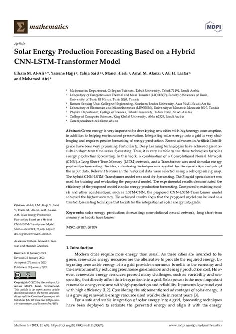 Pdf Solar Energy Production Forecasting Based On A Hybrid Cnn Lstm