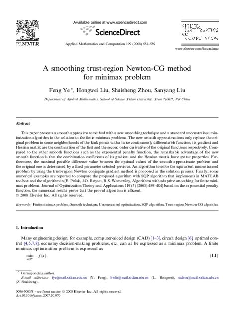 Pdf A Smoothing Trust Region Newton Cg Method For Minimax Problem