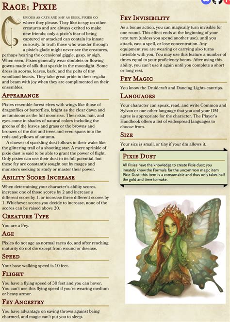 Pixie Race For 5e Rdndhomebrew