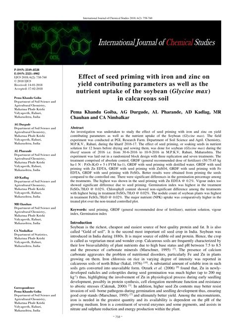 Pdf Effect Of Seed Priming With Iron And Zinc On Yield Contributing