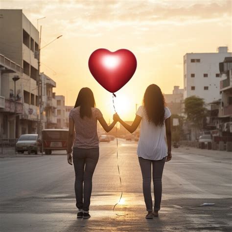 Девушки держат воздушный шар в форме сердца Бесплатно Фото