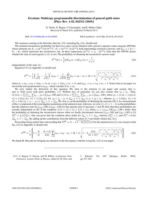 Pdf Erratum Multicopy Programmable Discrimination Of General Qubit