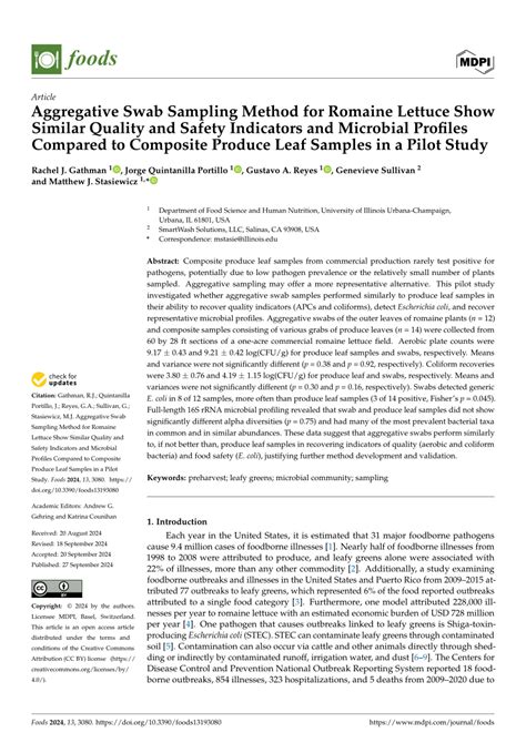 Pdf Aggregative Swab Sampling Method For Romaine Lettuce Show Similar