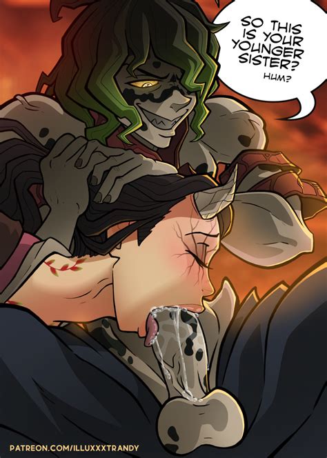 Rule 34 1boy 1girls Black Hair Blowjob Body Markings Demon Demon Boy