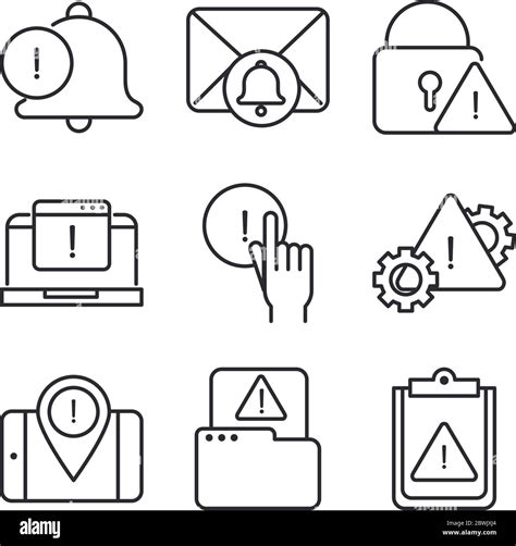 Alert Attention Danger Exclamation Mark Precaution Information Line Style Design Icons Set