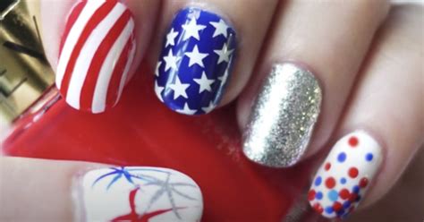 Freehand Striped Polka Dot 4th Of July Nails Tutorial