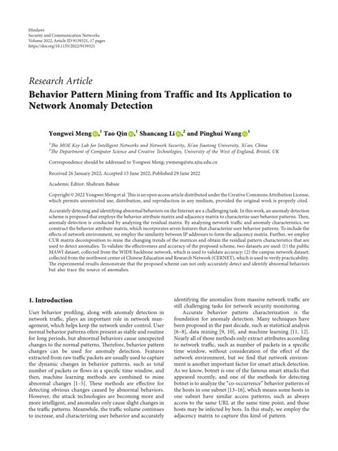 Pdf Behavior Pattern Mining From Traffic And Its Application To Network Anomaly Detection