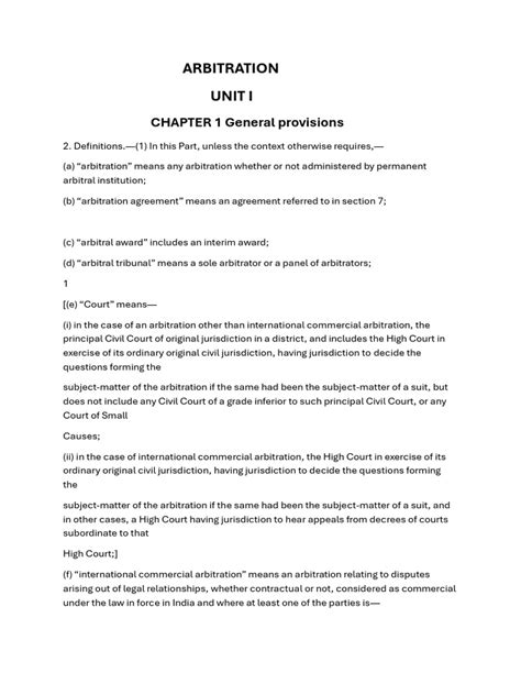 Arbitration Unit 1 English Pdf Arbitration Arbitral Tribunal