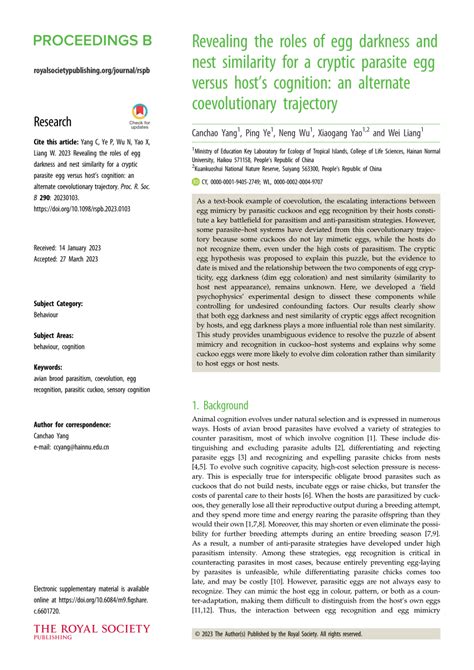 Revealing The Roles Of Egg Darkness And Nest Similarity For A Cryptic Parasite Egg Versus Hosts