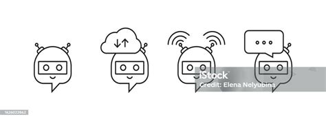 Chatbot Robot Collection Elements Icons Set Vector Thin Line Artificial