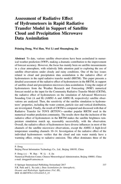 Pdf Assessment Of Radiative Effect Of Hydrometeors In Rapid Radiative Transfer Model In