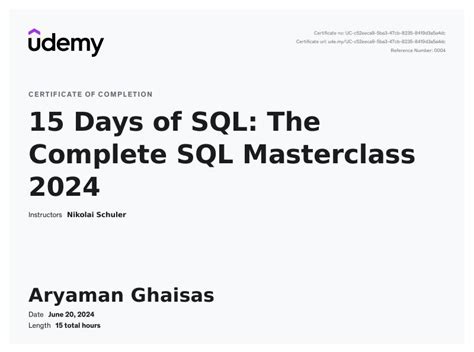 Aryaman Ghaisas On Linkedin Successfully Completed This Comprehensive Udemy Course On Sql By