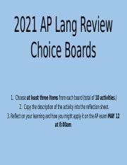 AP Lang Review Choice Boards Pptx AP Lang Review Choice Boards Choose At Least