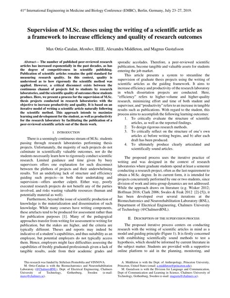 PDF Supervision Of M Sc Theses Using The Writing Of A Scientific Article As A Framework To