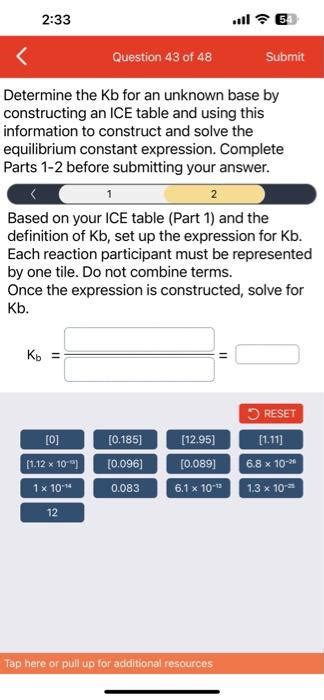 Solved Determine The Kb For An Unknown Base By Constructing Chegg