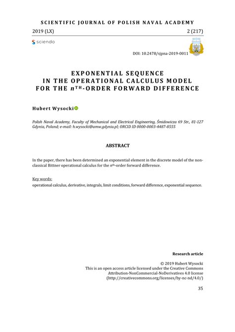 Pdf Exponential Sequence In The Operational Calculus Model For The
