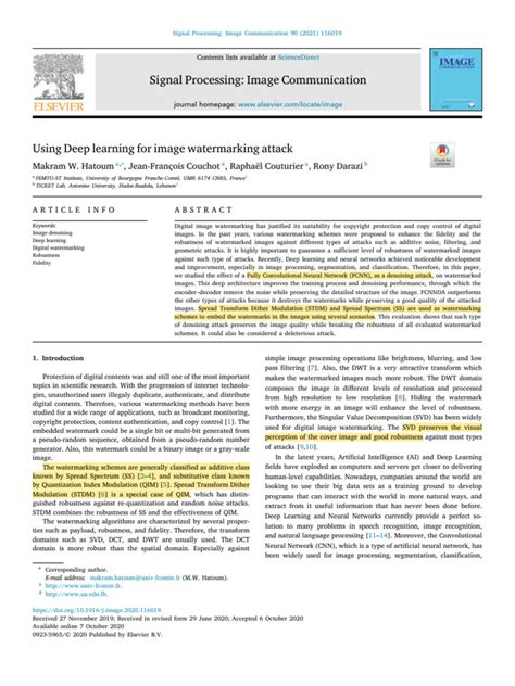 Ing Deep Learning For Image Watermarking Attack Pdf Artificial