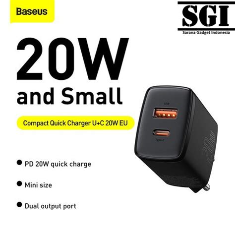 Jual Baseus Original Adaptor Charger Compact W Usb Type C Dual Output Iphone Ip Fast Charging