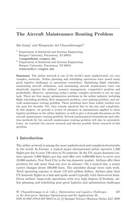 Pdf The Aircraft Maintenance Routing Problem