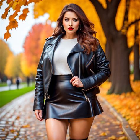 Autumn Chubby Young Woman In Leather Clothes Ai Generated Artwork