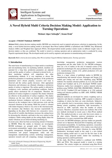 Pdf A Novel Hybrid Multi Criteria Decision Making Model Application To Turning Operations
