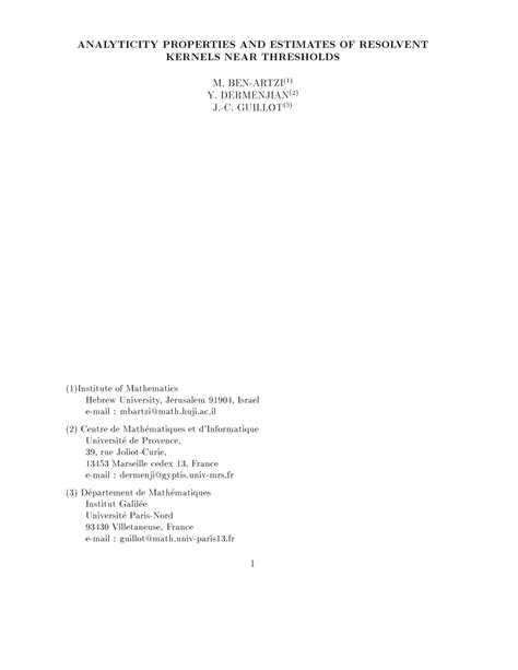 Pdf Analyticity Properties And Estimates Of Resolvent Kernels Near