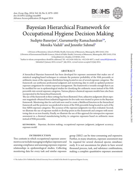 Pdf Bayesian Hierarchical Framework For Occupational Hygiene Decision