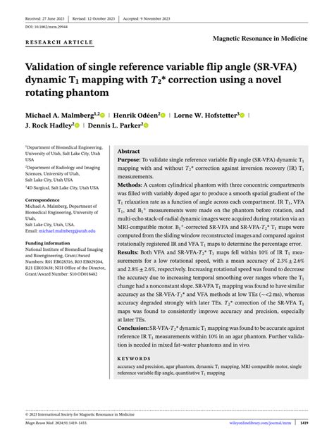Validation Of Single Reference Variable Flip Angle Sr‐vfa Dynamic T1 Mapping With T2
