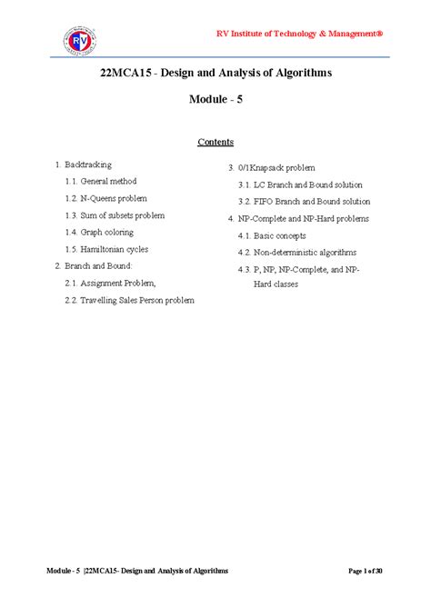 Module 5 DAA - Design and Analysis of Algorithms - Page 1 of 30 22MCA15 - Design and Analysis of ...