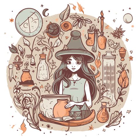 Practical Magic Vector Sticker Clipart Girl Is Preparing A Potion In A Cute Style Cartoon