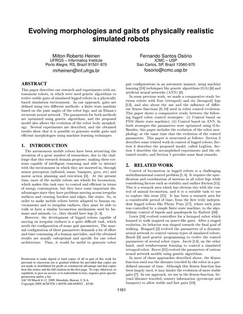 Pdf Evolving Morphologies And Gaits Of Physically Realistic Simulated Robots